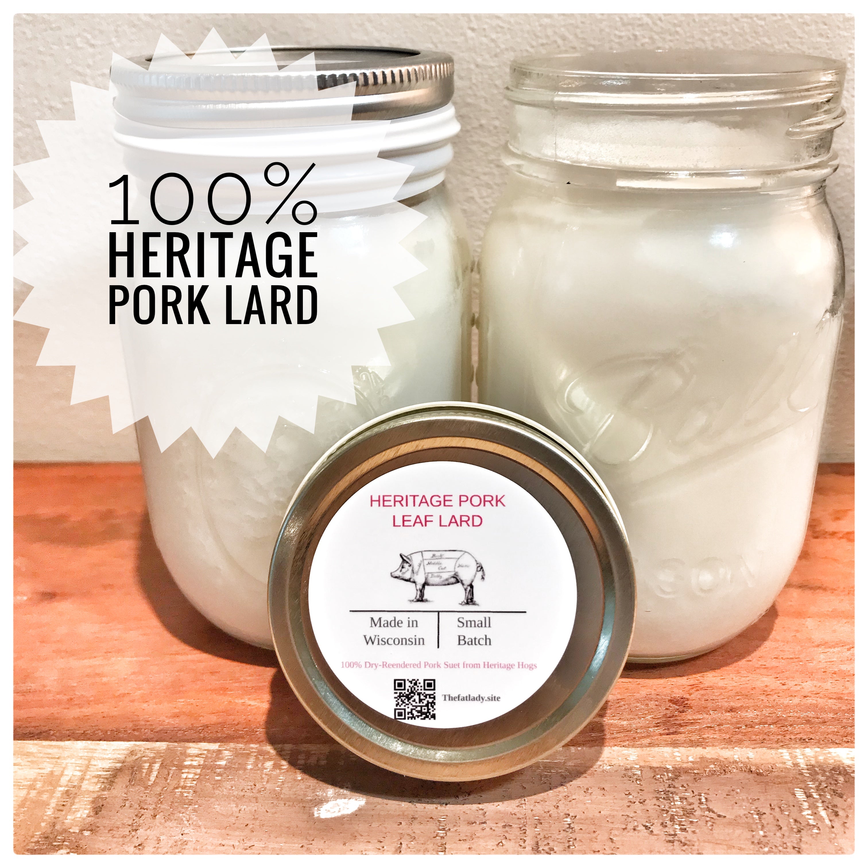 Premium Heritage Pork Leaf Lard Fat in Reusable Pint Size Glass Jars ...